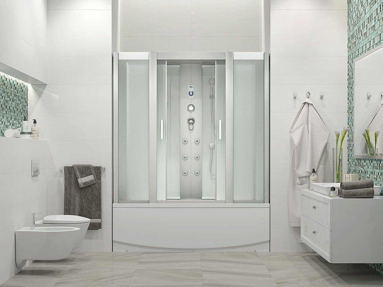 Душевой бокс ERLIT Comfort 150х80х215 см с высоким поддоном, матовое стекло, прямоугольный