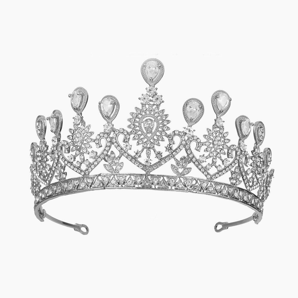Свадебная корона S516, с кристаллами, циркона, белая