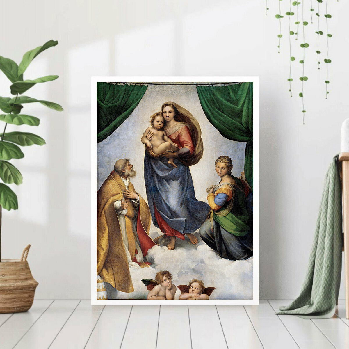 Постер " Сикстинская мадонна репродукция" 50x70 в белой рамке для интерьера на стену