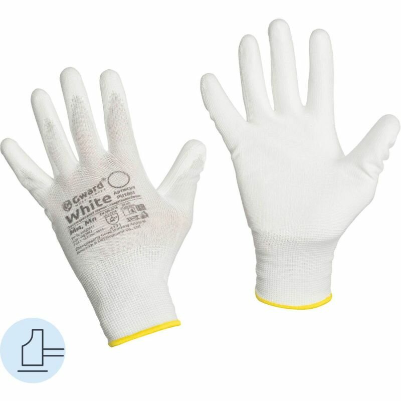Перчатки защитные нейлон Gward White PU1001 с п/у покрытием р.7 (12 пар/уп)