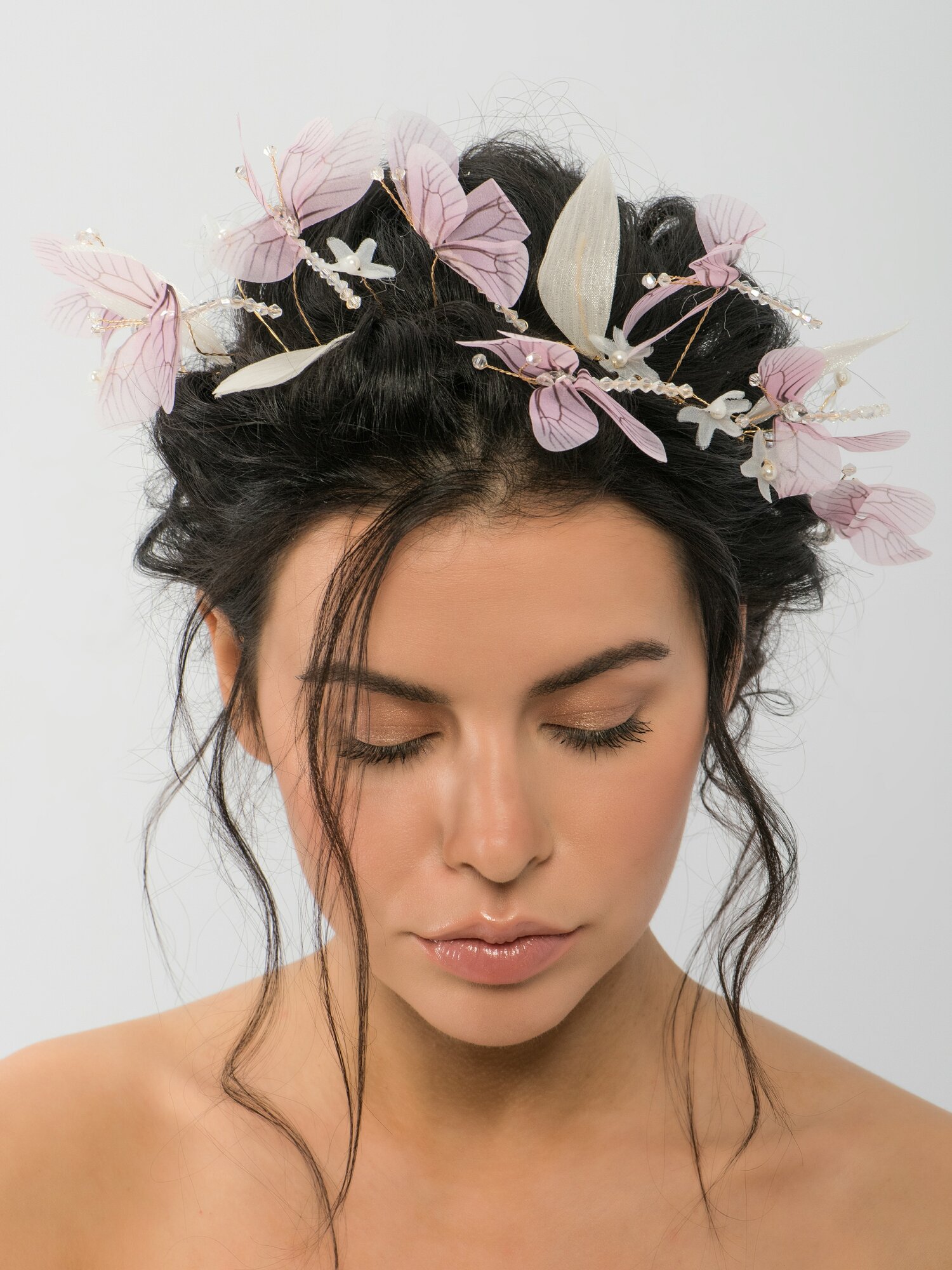 Венок на голову LUMINA "Розовые бабочки", бижутерный сплав/стразы, женский, 20 г, 1 шт