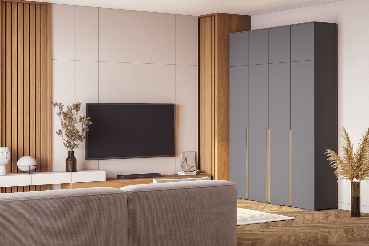 Шкаф распашной Эдинбург-4 с антресолью Графит для одежды четырехдверный 190*220*50