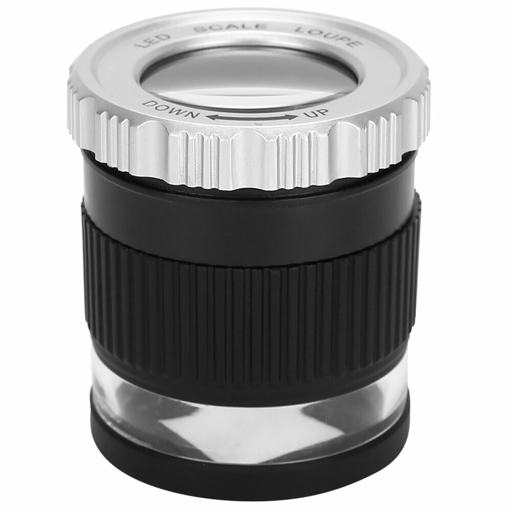 Optical Magnifier Cylindrical Scale 30X Zoom Jewelry Loupe with LED Lights UV Lamp