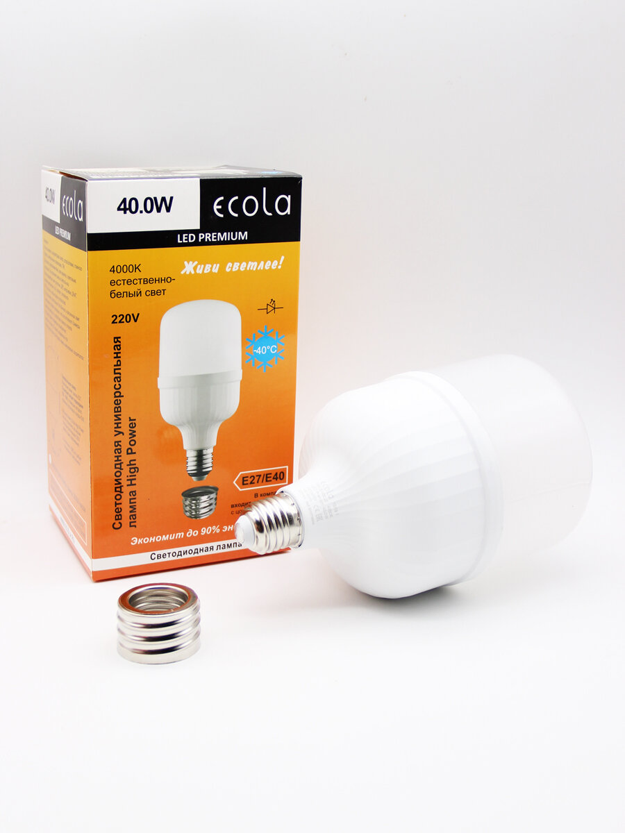 Лампа светодиод. Ecola High Power LED Premium 40W 220V универс. E27/E40 (лампа) 4000K 220х120mm