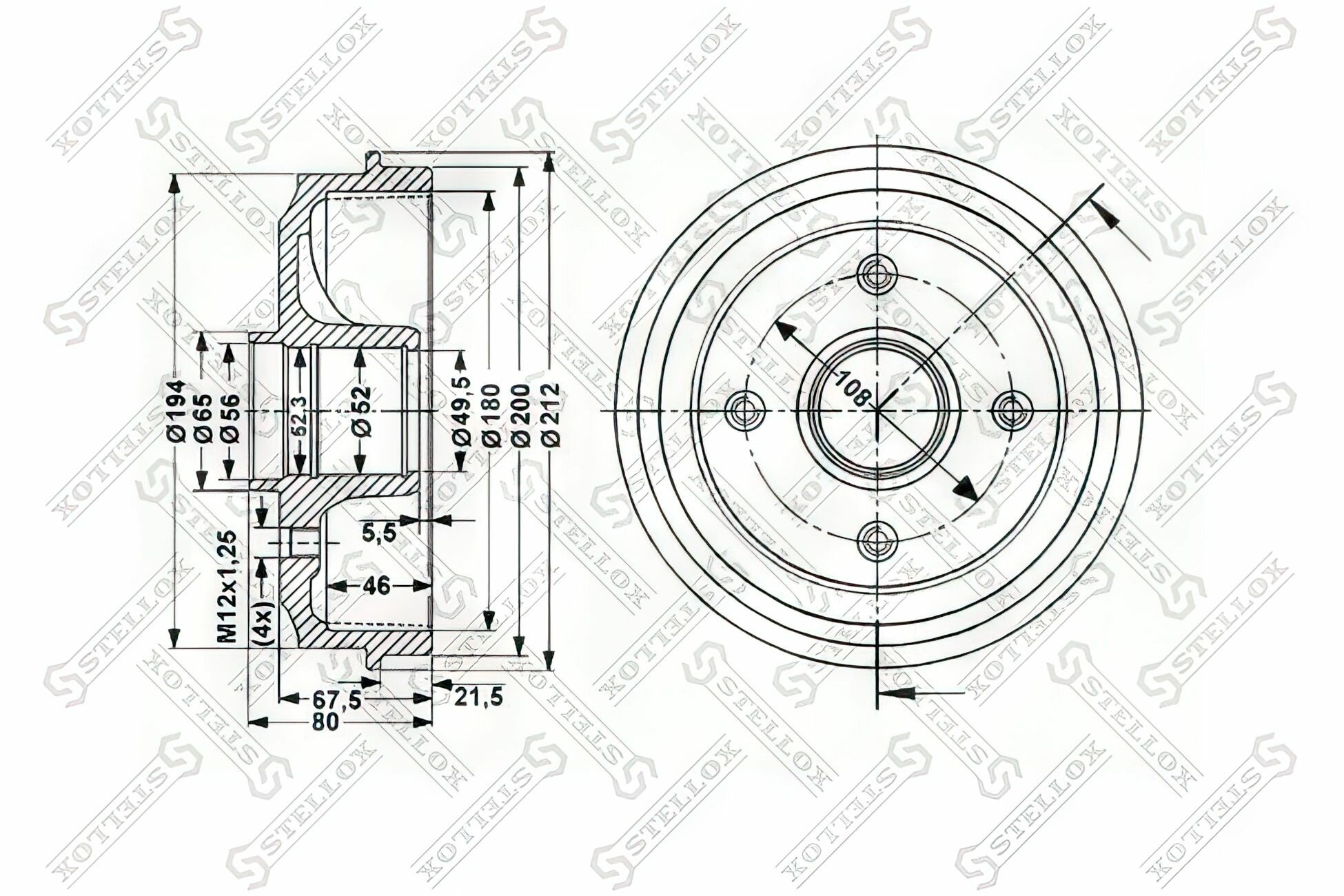 Барабан тормозной задний для Пежо 106 1, 2, Ван 2, 206, Ван 6025-1904-SX STELLOX
