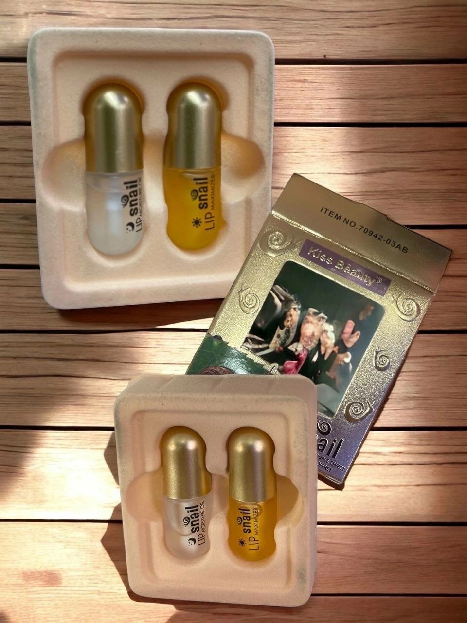 Набор блесков KISS BEAUTY "SNAIL PLUMP", для губ, с муцином улитки, коричневый, 6 мл 2 шт.