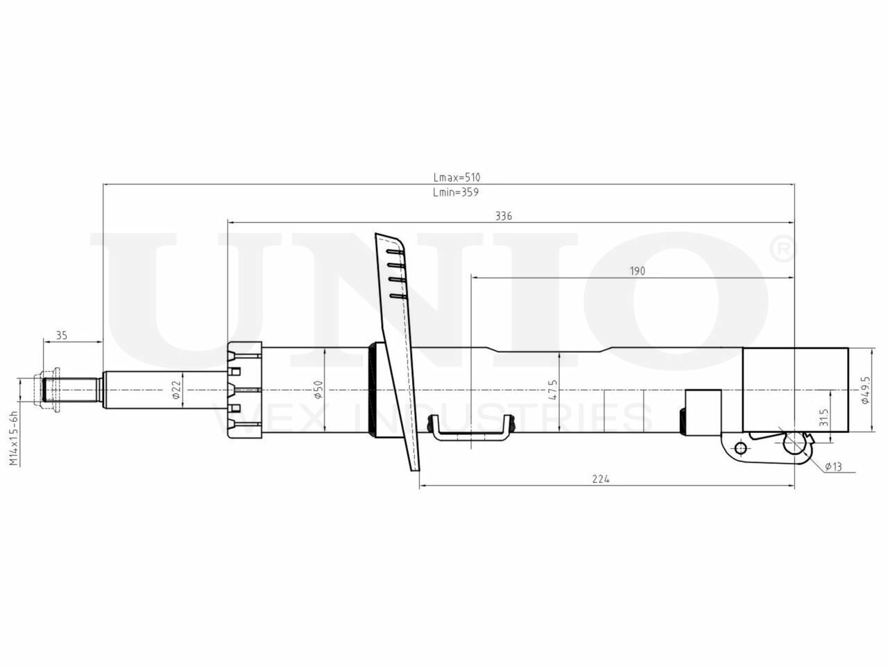 Амортизатор газовый передней подвески, для Фольксваген Поло IV 01-, Шкода Фабиа (542, 545, 6Y) 99-, Ауди A2 00- Volkswagen Polo Skoda Fabia Audi 00- артикул SAB-10616 производителя UNIO