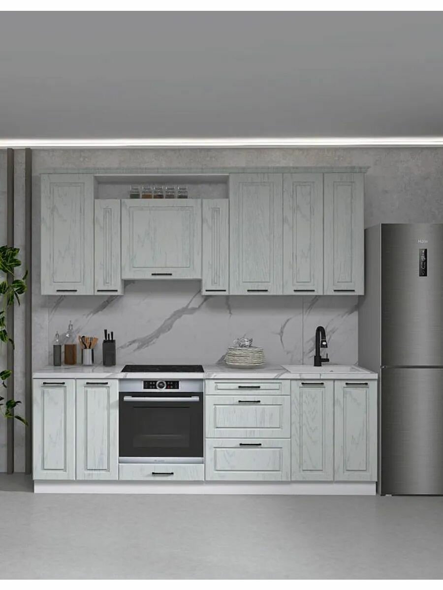 Кухонный гарнитур Шервуд 2.4 м, мебель для дома и кухни, Белый / Арктик