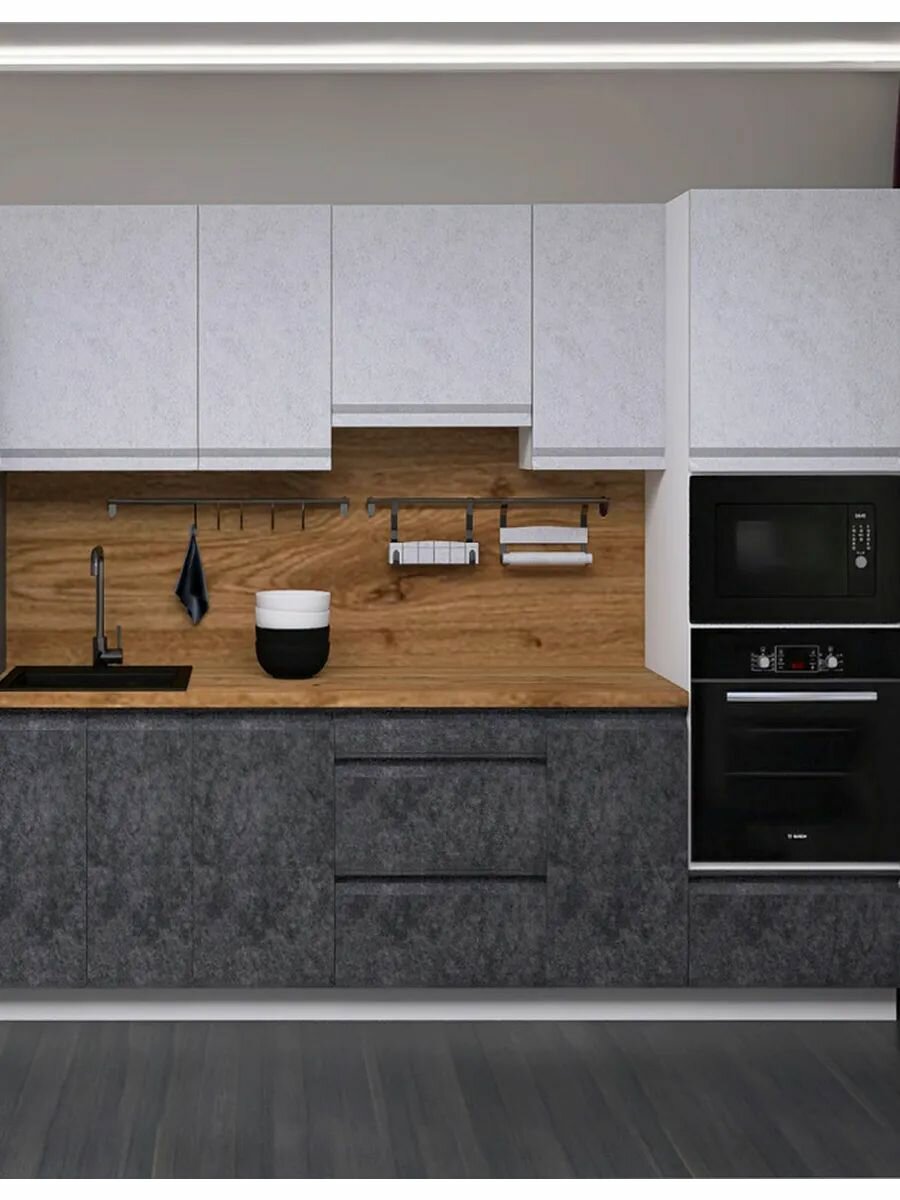 Кухонный гарнитур Велюр 2.6 м, мебель для дома и кухни, Белый / Бетон снежный / Бетон графит