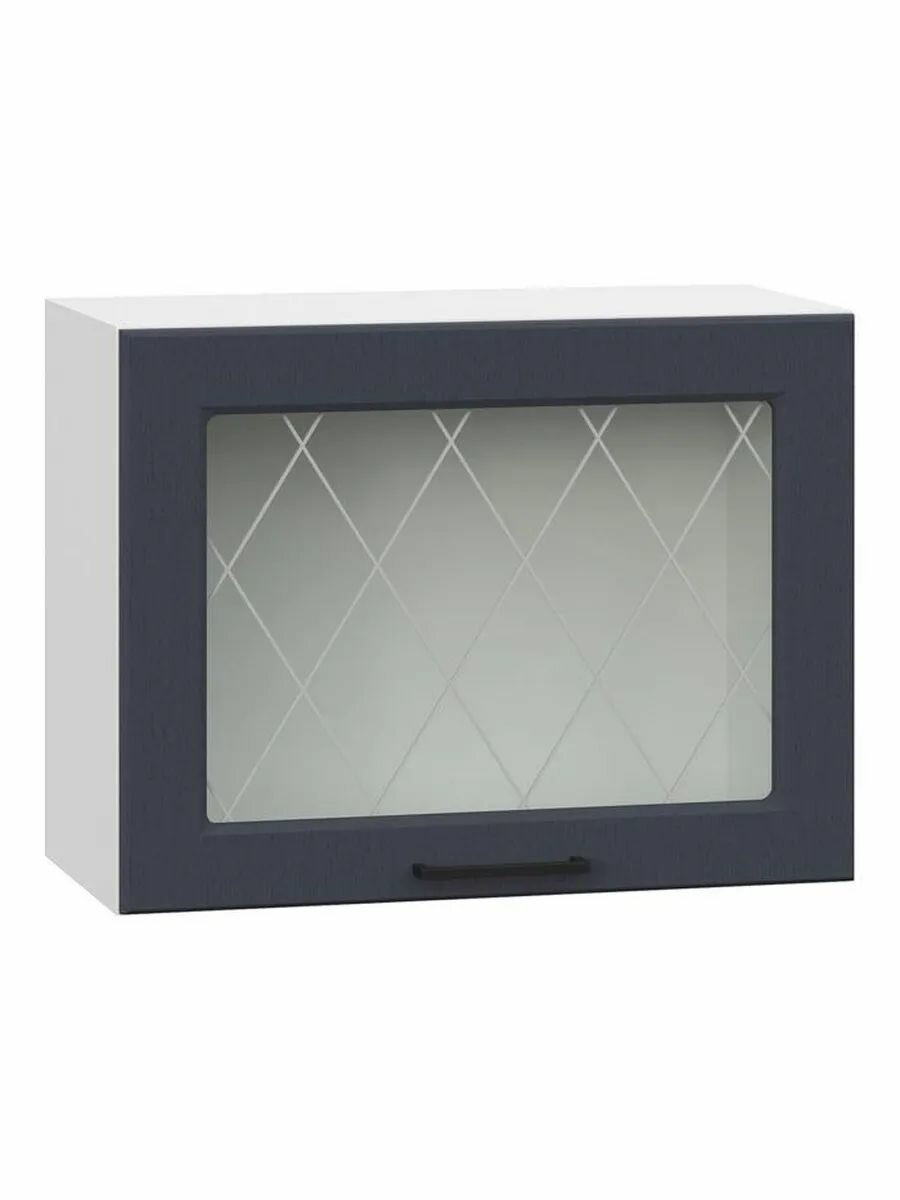 Кухонный модуль навесной, шкаф Шервуд с полками, 60х29.6х45 см, Белый / Шато индиго со стеклом