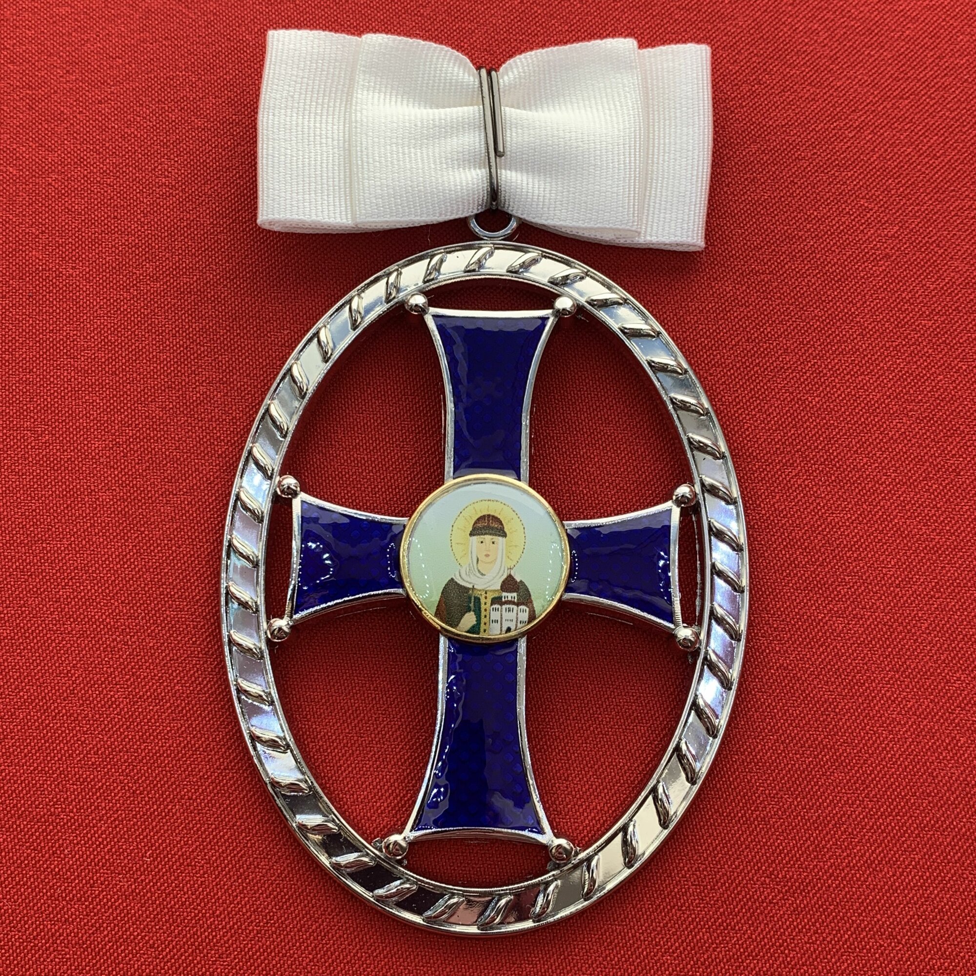 Орден Святой Ольги 2-й степени, с бантом из муаровой ленты. Полноразмерный муляж. Российская Империя. Размер 100х57 мм.