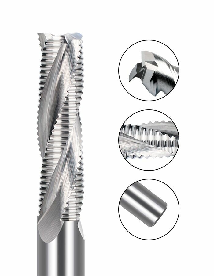 Фреза спиральная трехзаходная со стружколомом для алюминия 12х12х45х90 мм для станка ЧПУ по дереву