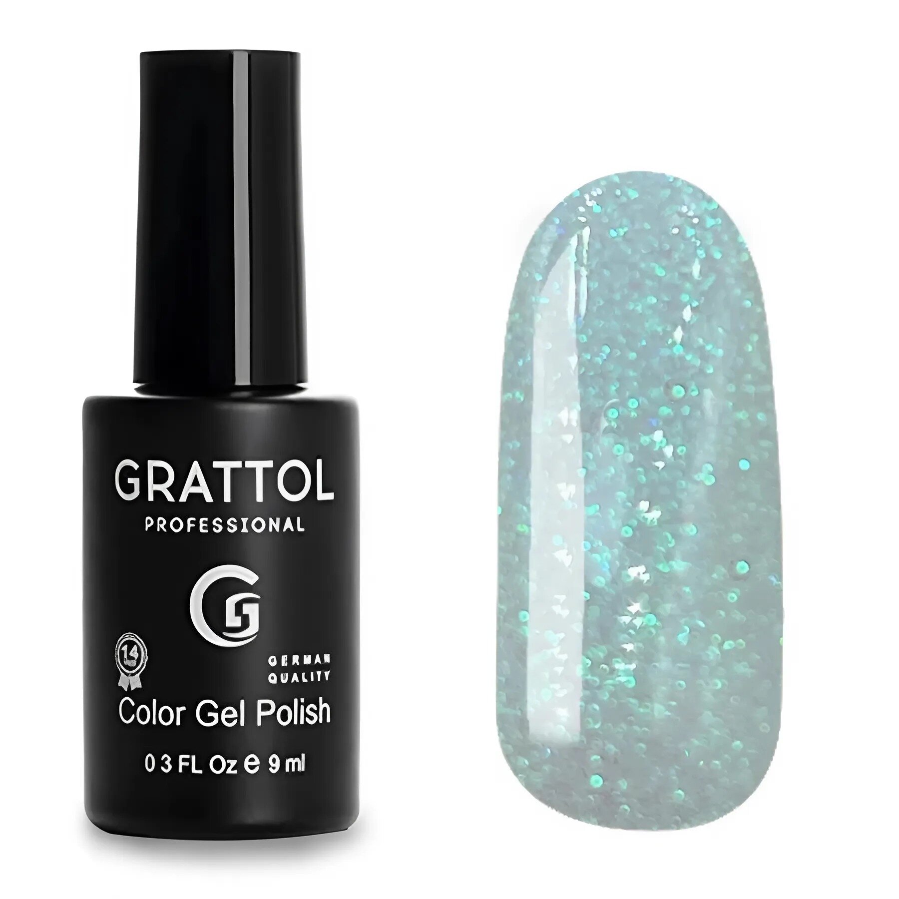 Grattol Opal Azure - Гель-лак голубой плотный с глиттером, 9 мл