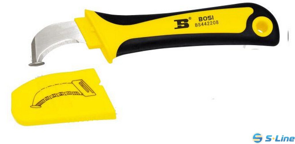 Нож с пяткой для снятия изоляции кабеля BS442208 из легированной стали, Общая длина ножа 180мм.