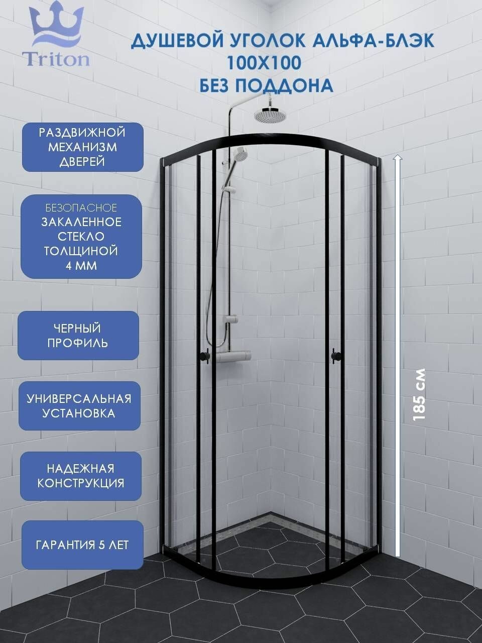 Душевой уголок Triton Альфа-Блэк 100х100 без поддона