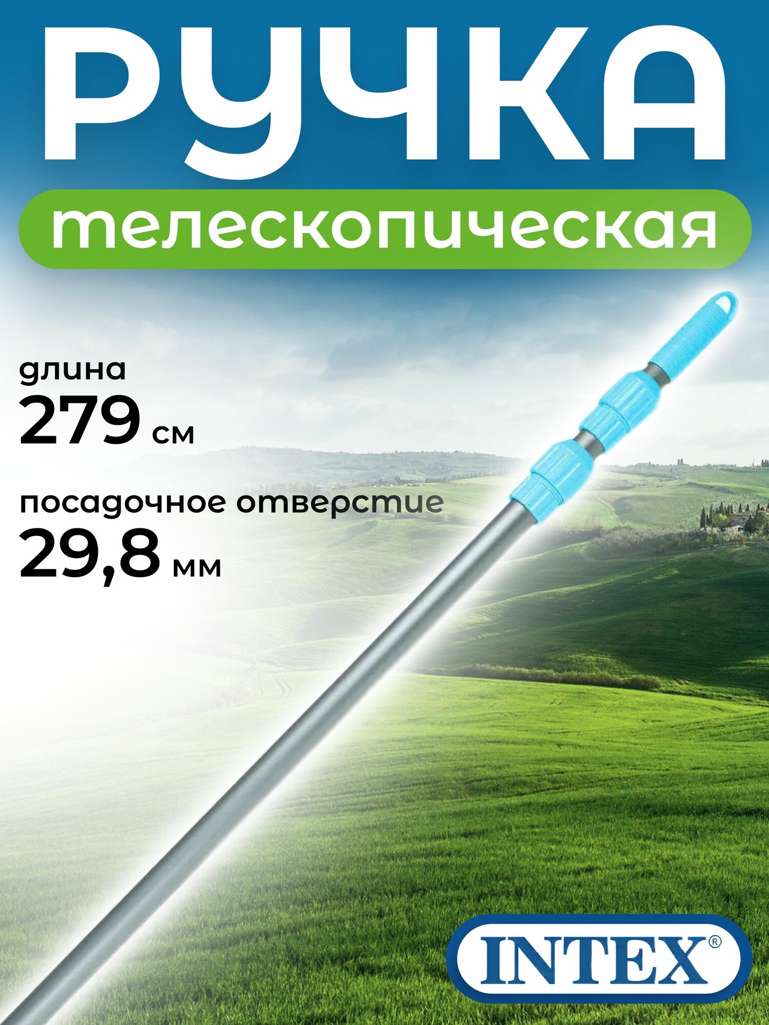 Телескопическая ручка 279см для инвентаря с посадочным отверстием 29,8мм, INTEX 29055