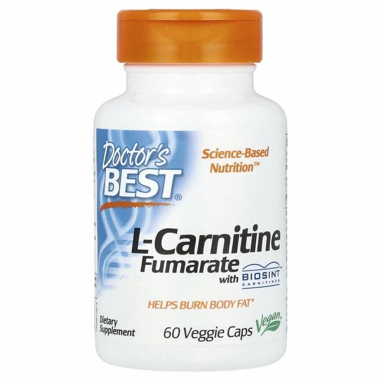 Doctor's Best, L-Carnitine, L-карнитин фумарат с карнитинами Biosint, 500 мг, 60 вегетарианских капсул