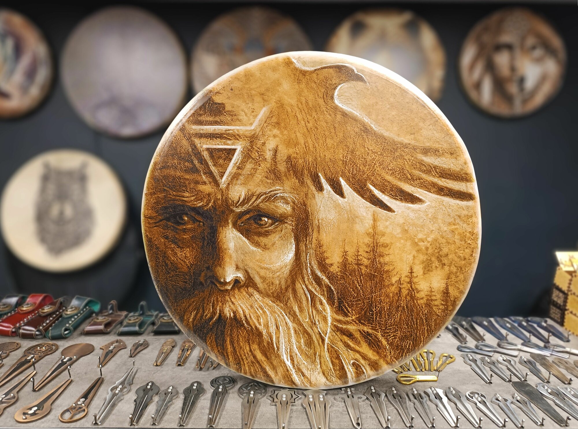 Бубен Shamanic Индонезия 50х50 с рисунком