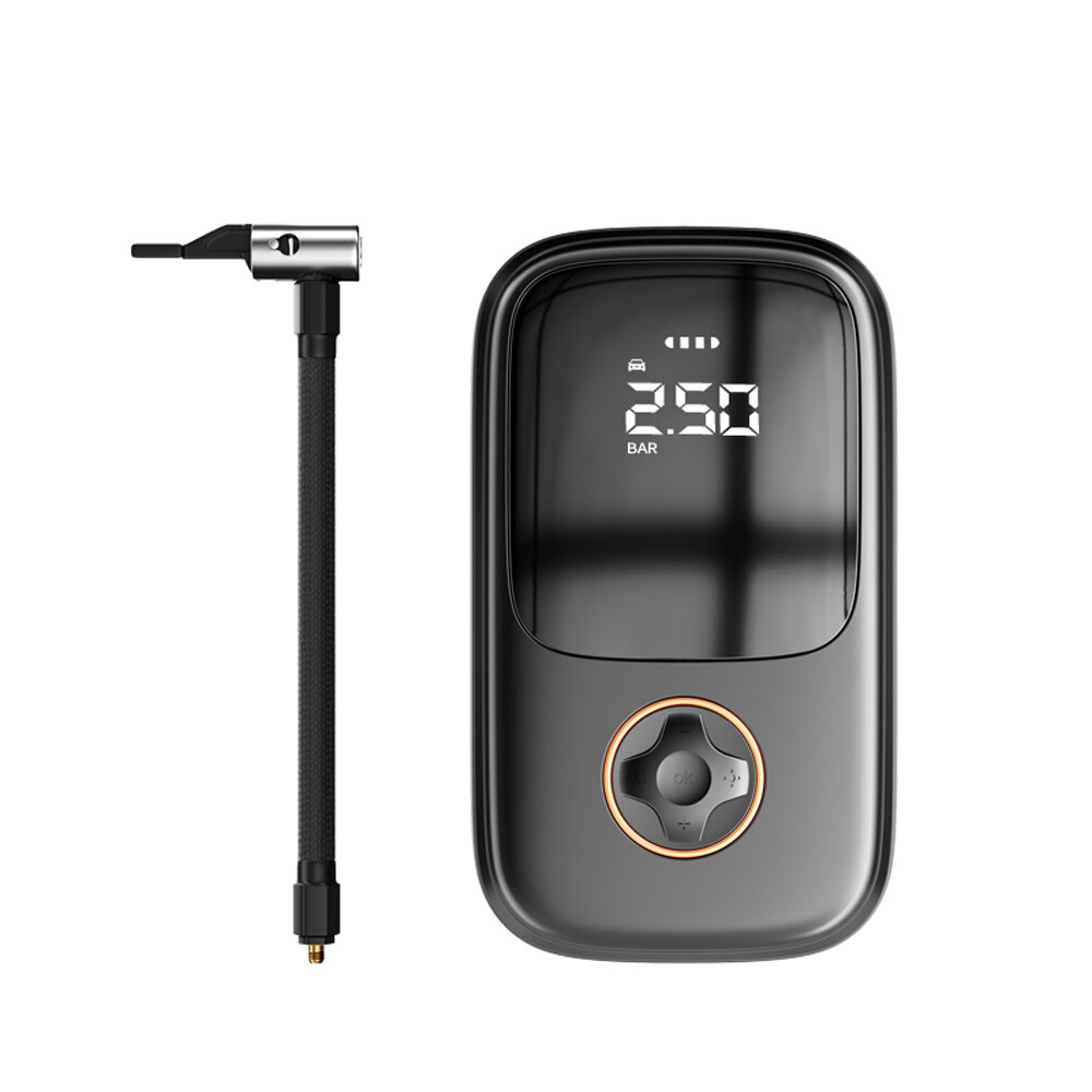 Мини-пневмонагнетатель 130PSI, беспроводной компрессор, электрический надуватель шин, портативный внешний аккумулятор с светодиодным светом и функцией автоматического выключения для шин автомобилей, мотоциклов, велосипедов и мячей, цвет черный