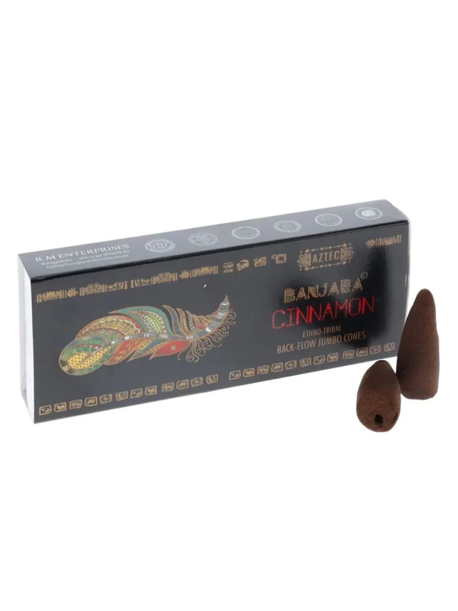 Aztec CINNAMON Ethno-tribal Back-Flow Jumbo Cones, Banjara (Ацтек корица этно-племенные конусные благовония стелющийся дым, Банджара), 10 конусов.