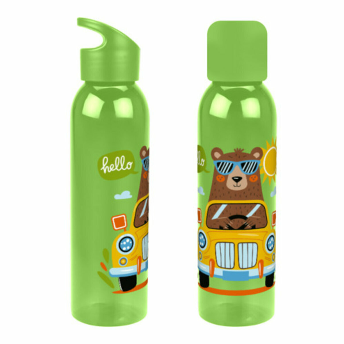 Бутылка для воды «Медведь в очках в машине. Крутой автомобилист» (зеленый)