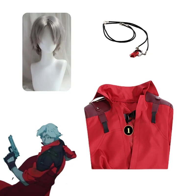 Косплей костюм Данте из Devil May Cry Красный, XXXL, Coat wig necklace