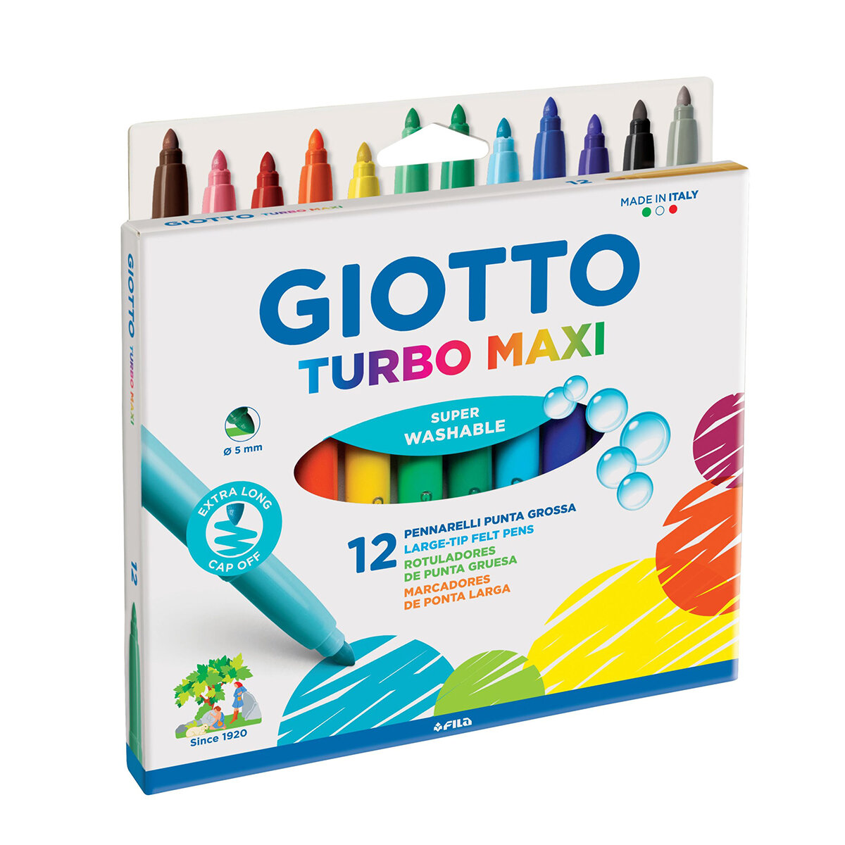 Giotto TURBO MAXI фломастеры утолщенные, 12 цветов, набор F76200-LB90 для рисования