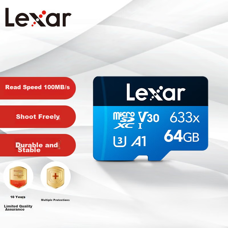 Lexar 64GB TF (MicroSD) Memory Card, C10 U3 V30 A1 High-Speed Memory Card, Read Speed 100MB/s, Durable And Stable (633x)