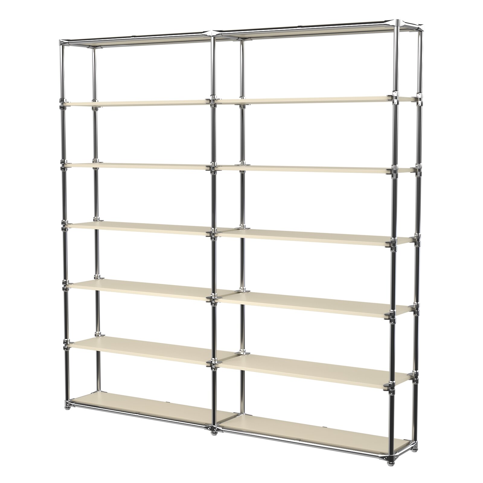 Пристенный торговый двух- секционный стеллаж лайт с пятью рядами полок ДСП №6, Крем Вайс