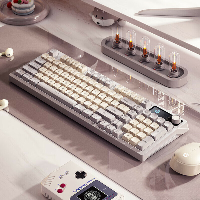 HP K500F Mechanical Feel Wired Keyboard with Silent Multi-function Knob for Office Gaming Desktop Computer Notebook Universal Grey White