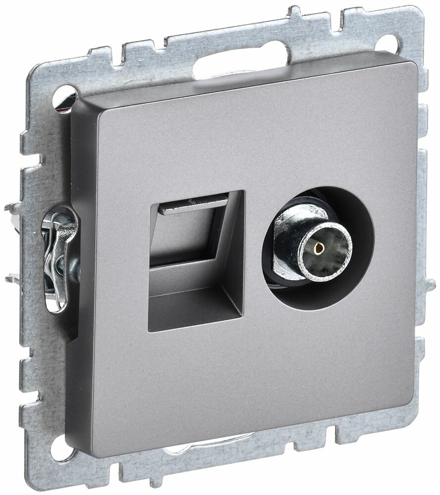 IEK BRITE Роз. двойная TV+RJ45 кат.5E РТВ/РК12-БрС сталь, BR-AK20-1-K46
