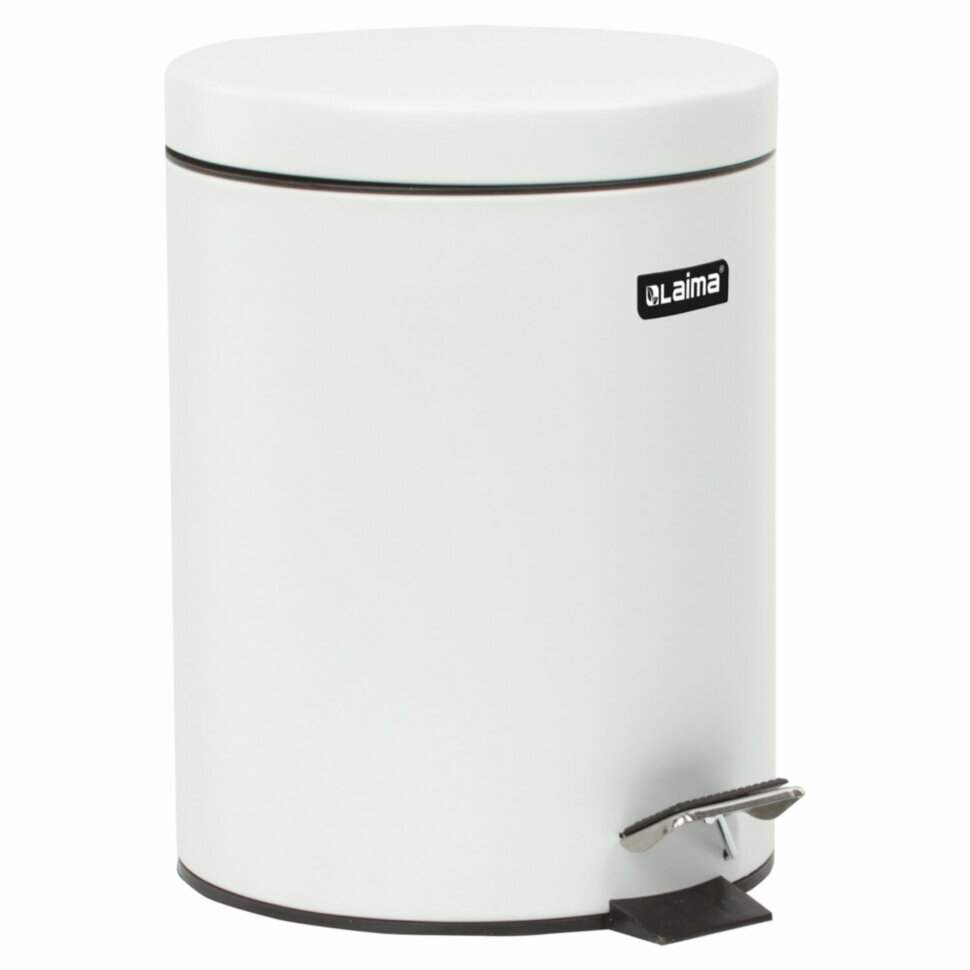 Ведро мусорное с педалью 5 литров "Classic", белое глянцевое, металлическое, со съемным внутренним ведром, LAIMA, 604947, 604947