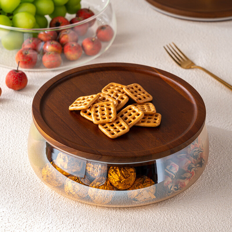 Банка, с крышкой, для хранения сладостей, 1.2 л, прозрачная, стеклянная, с деревянной крышкой