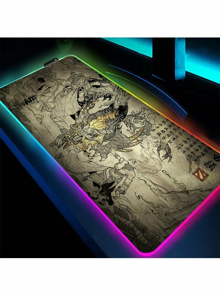 Игровой коврик Dota 2 RGB, для клавиатуры и мыши, 40х90 см, нескользящее покрытие