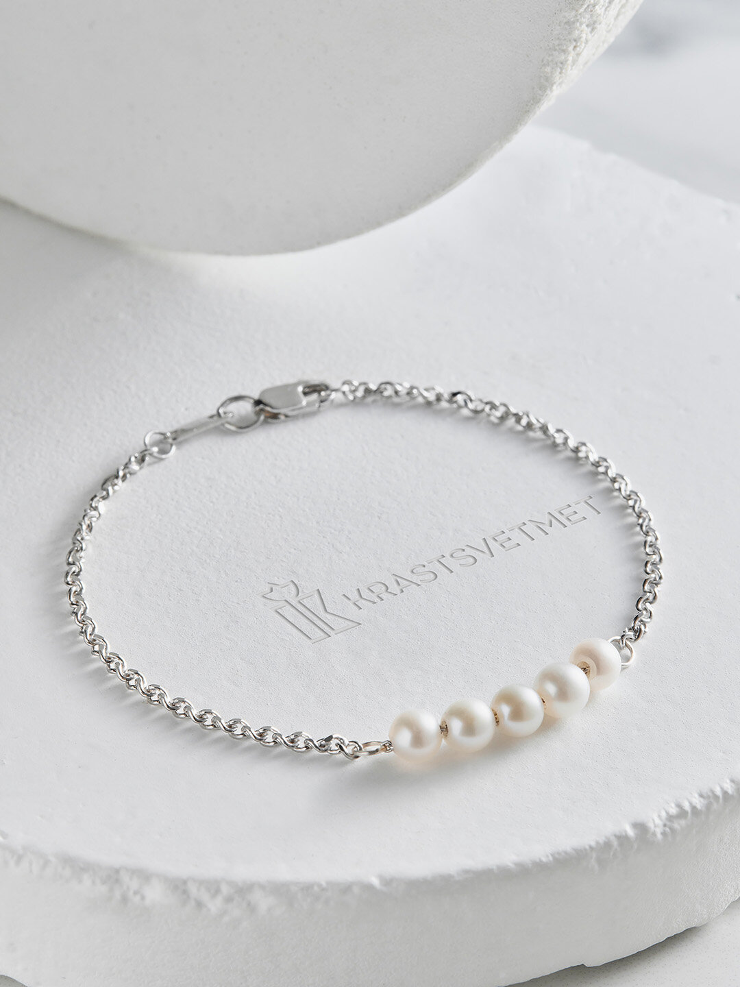 Браслет-цепочка, серебро, 925 проба, родирование, жемчуг