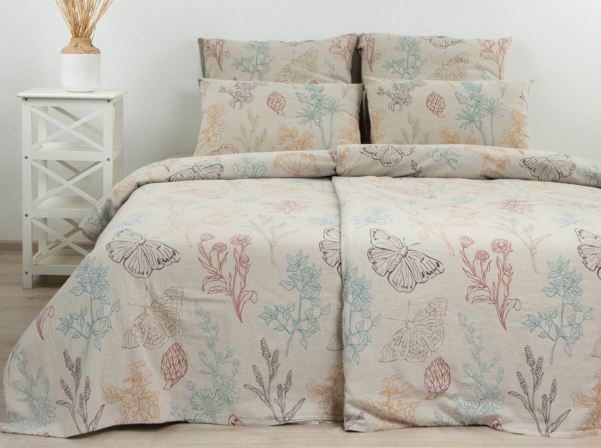 Комплект умягченного лен/хлопок постельного белья Евро размер "Цветориум" Оршанский