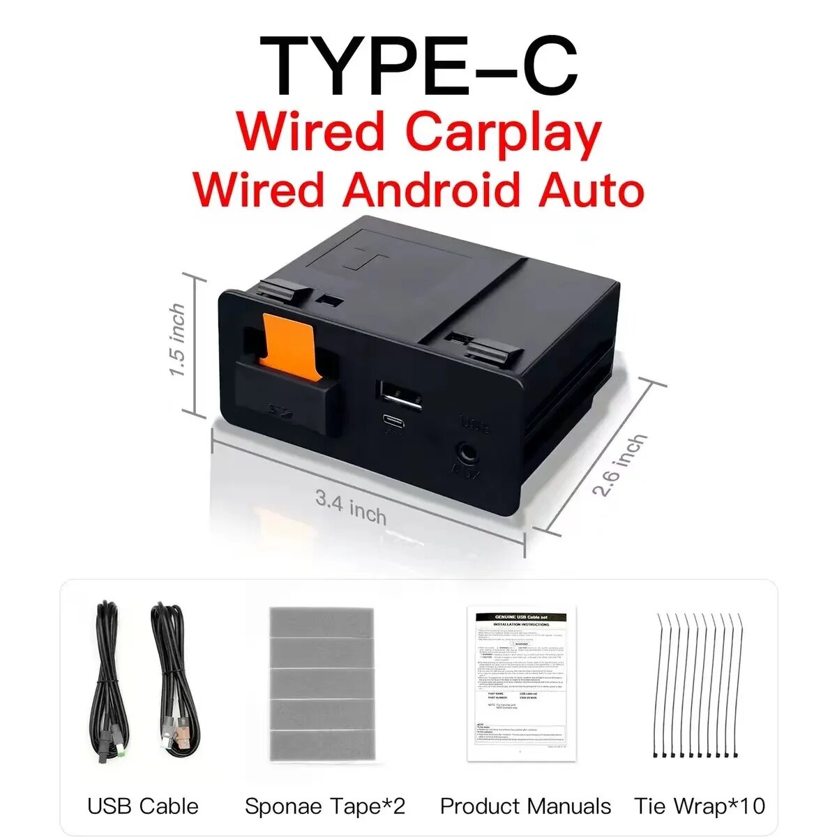Беспроводной адаптер Type-c CarPlay Android Auto UBS Hub OEM для модернизации Mazda 2 3 6 CX3 CX5 CX8 CX9 MX5 Demio Miata TK78669U0C Kit Type C Wired