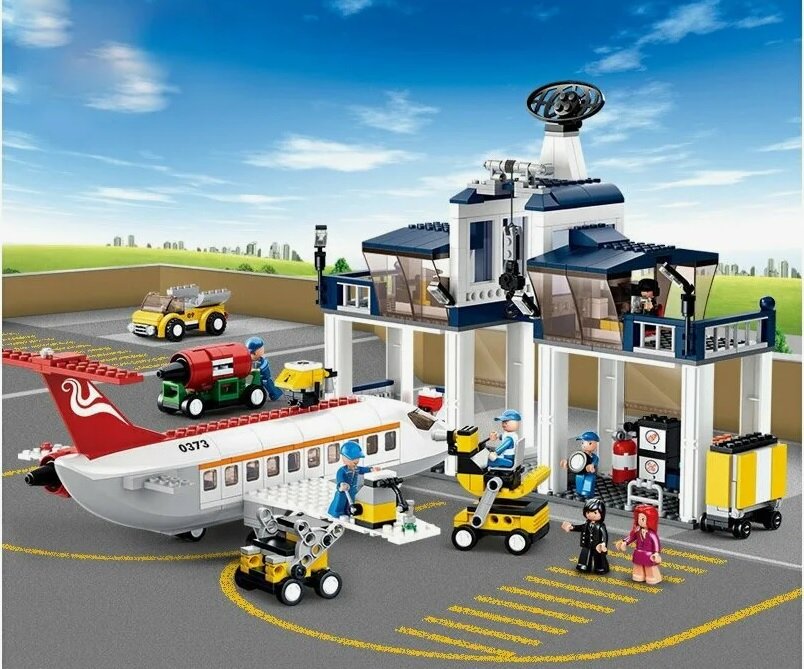 Конструктор SLUBAN Авиация M38-B0373 Аэропорт: станция техобслуживания суперджета (826дет, 7фиг.)