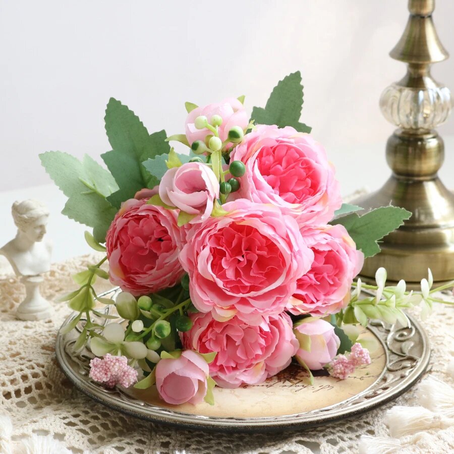 Розовые искусственные розы пионы, 1 шт.