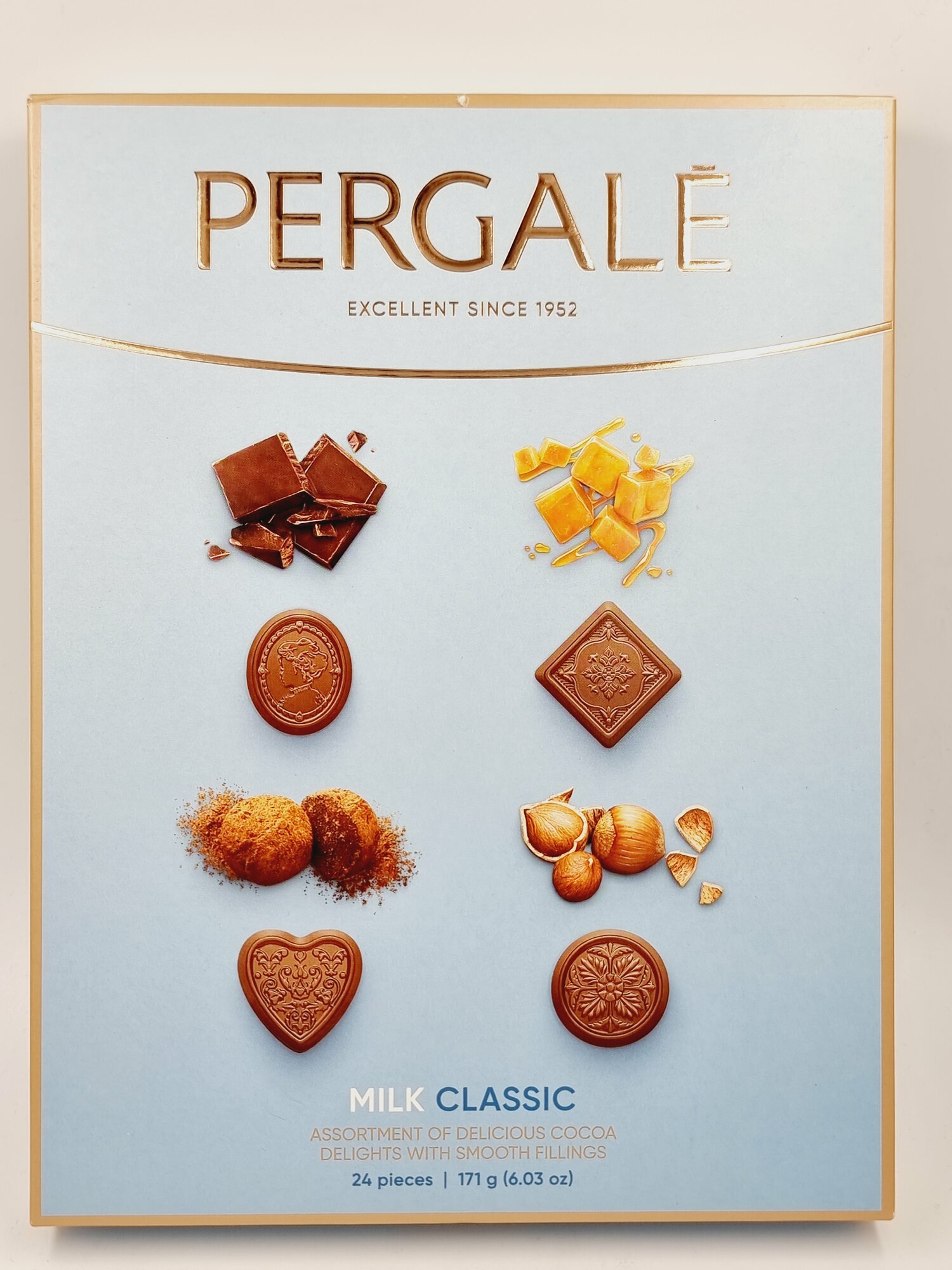 Набор конфет Pergale Milk Classic в молочном шоколаде (шоколадная, карамельная, трюфельная, с фундуком) 171 г (из Литвы)