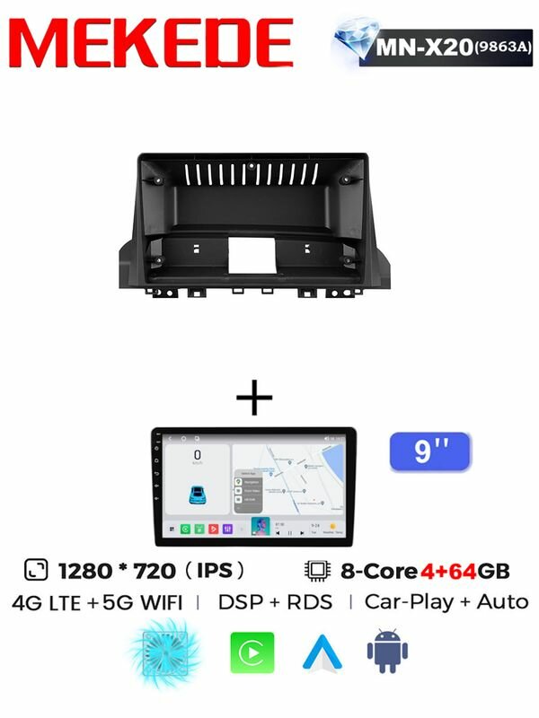 Магнитола 9" Mekede MN X20 Pro 4/64 Gb JAC JS4 iEVS4 Refine S4 2018-2023 carplay