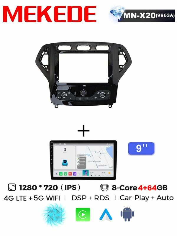 Магнитола 9" Mekede MN X20 Pro 4/64 Gb Ford Mondeo 4 2006-2010 с климатом carplay