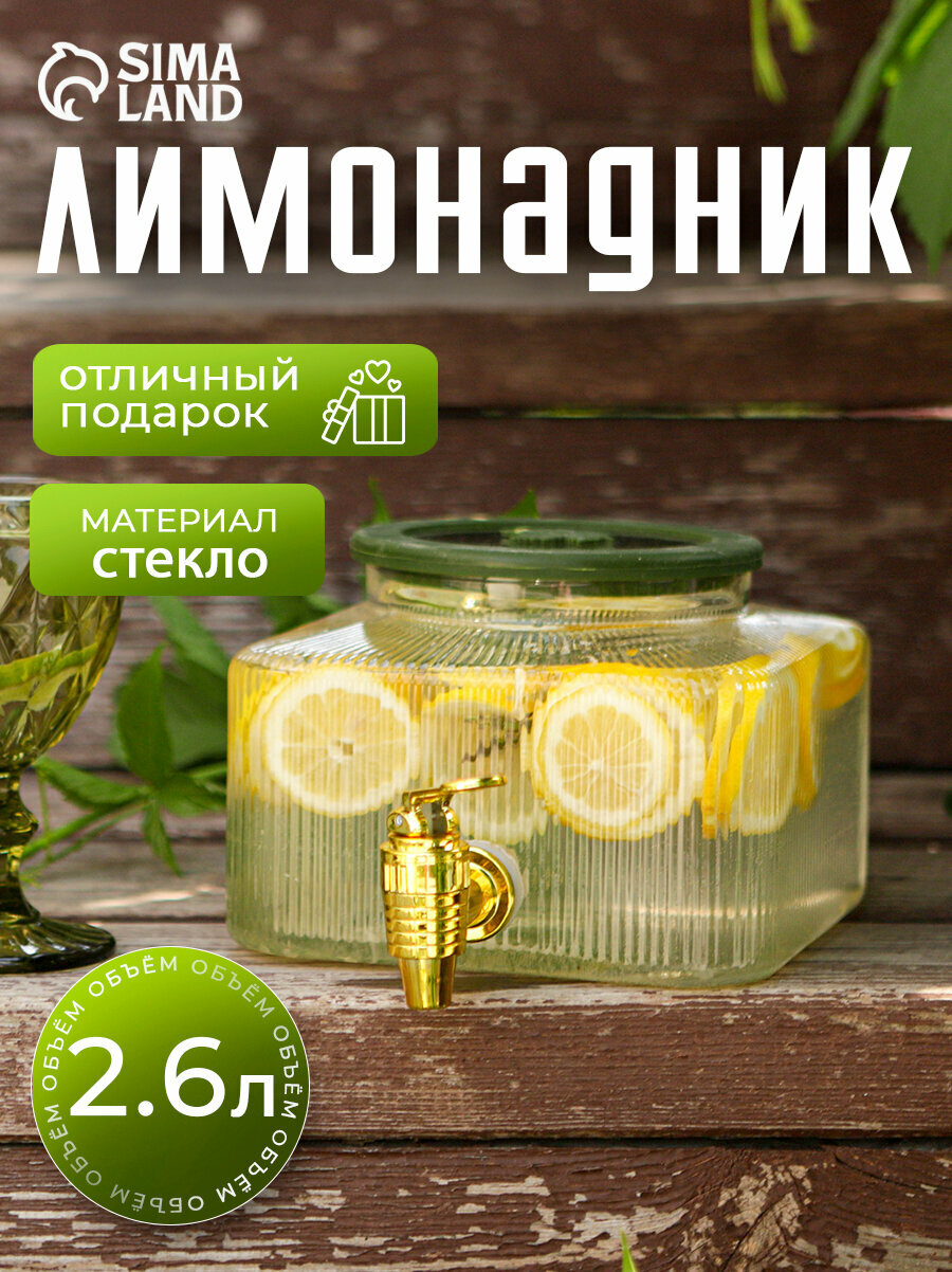 Диспенсер для лимонада и воды стеклянный «Листок», 2,6 л, 18×13,5 см