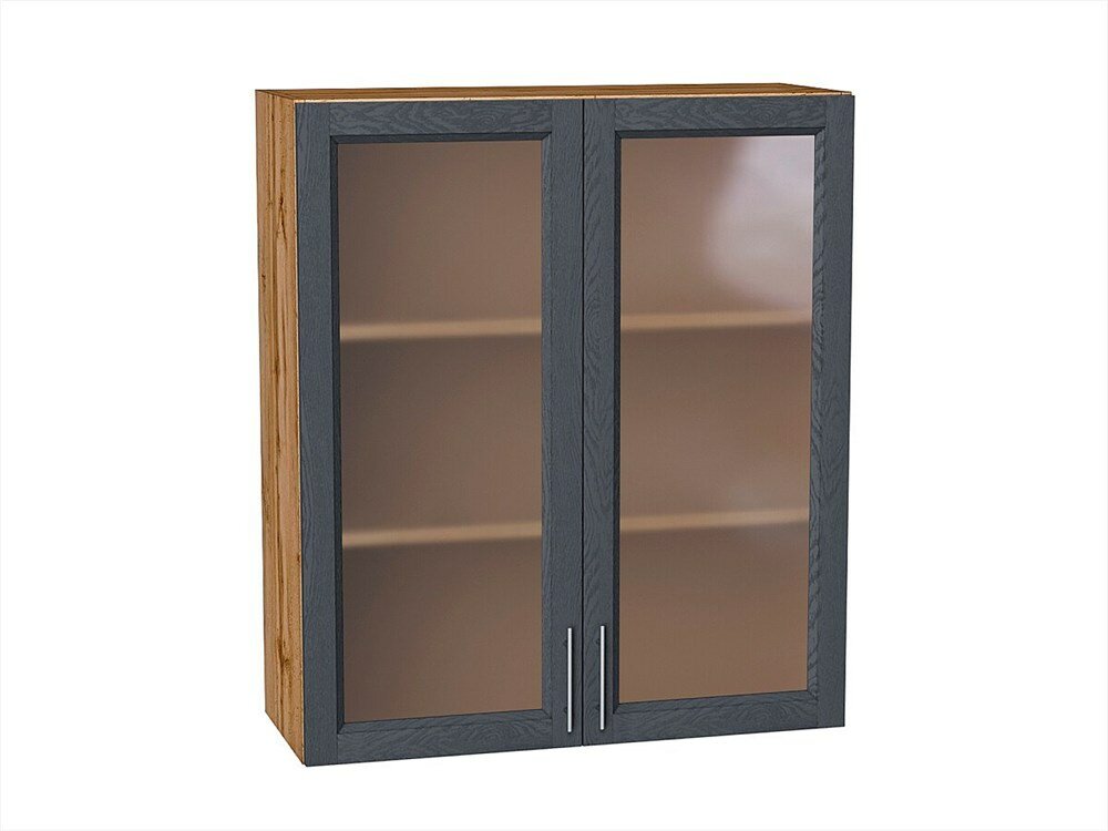 VVT Шкаф верхний с 2-мя остекленными дверцами Сканди Дуб Вотан, Graphite Softwood, 920, 800 В*Ш*Г 920*800*320, фасад МДФ/Стекло Graphite Softwood, корпус Дуб Вотан Graphite Softwood