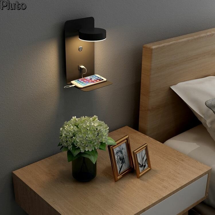 Бра с кнопочным выключателем и USB-портом для зарядки, Настенный светильник