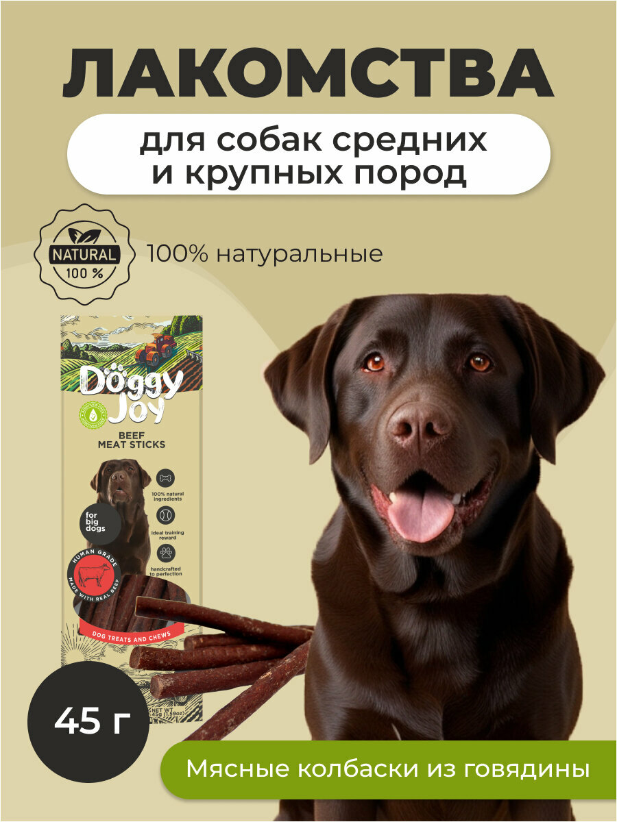 Лакомство DOGGY JOY мясные колбаски с говядиной для собак крупных пород (45 г)