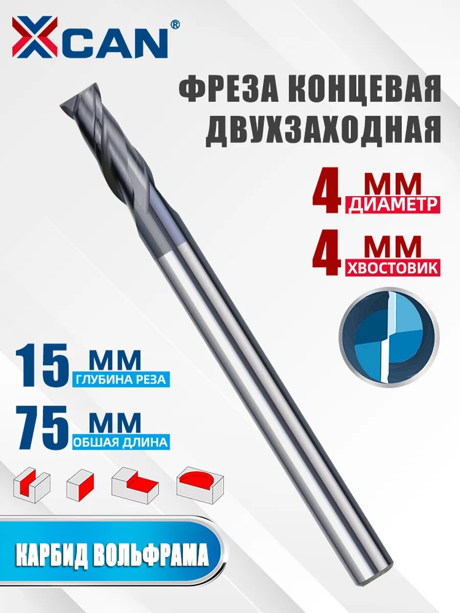 Фреза по металлу концевая 4 мм твердосплавная 4x4x15x75мм