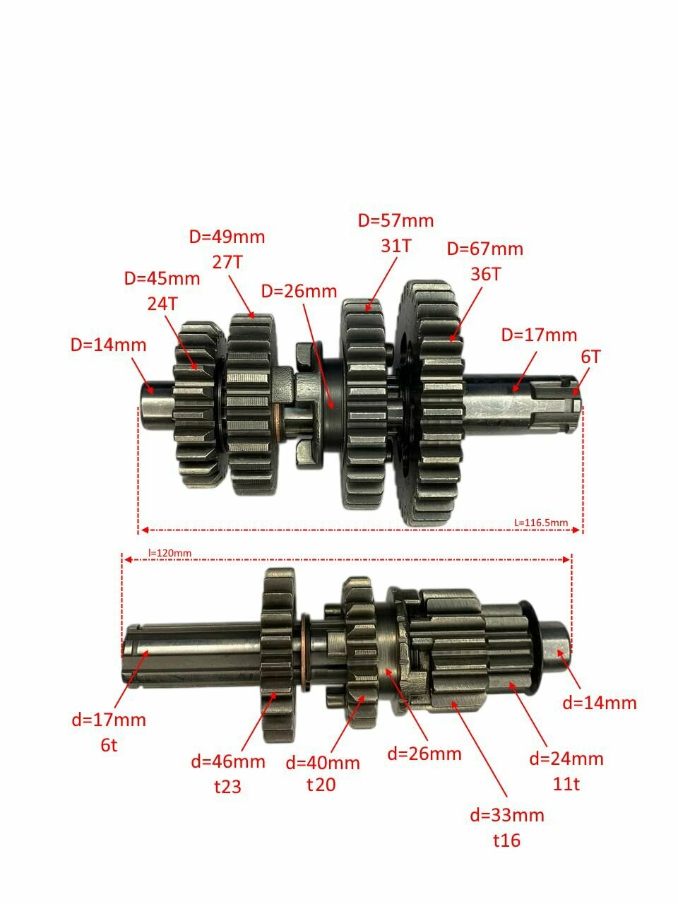 Валы КПП в сборе для мопеда Альфа, Дельта 139FMB 50-110сс (под сепаратор/роликовый подшипник) TMMP