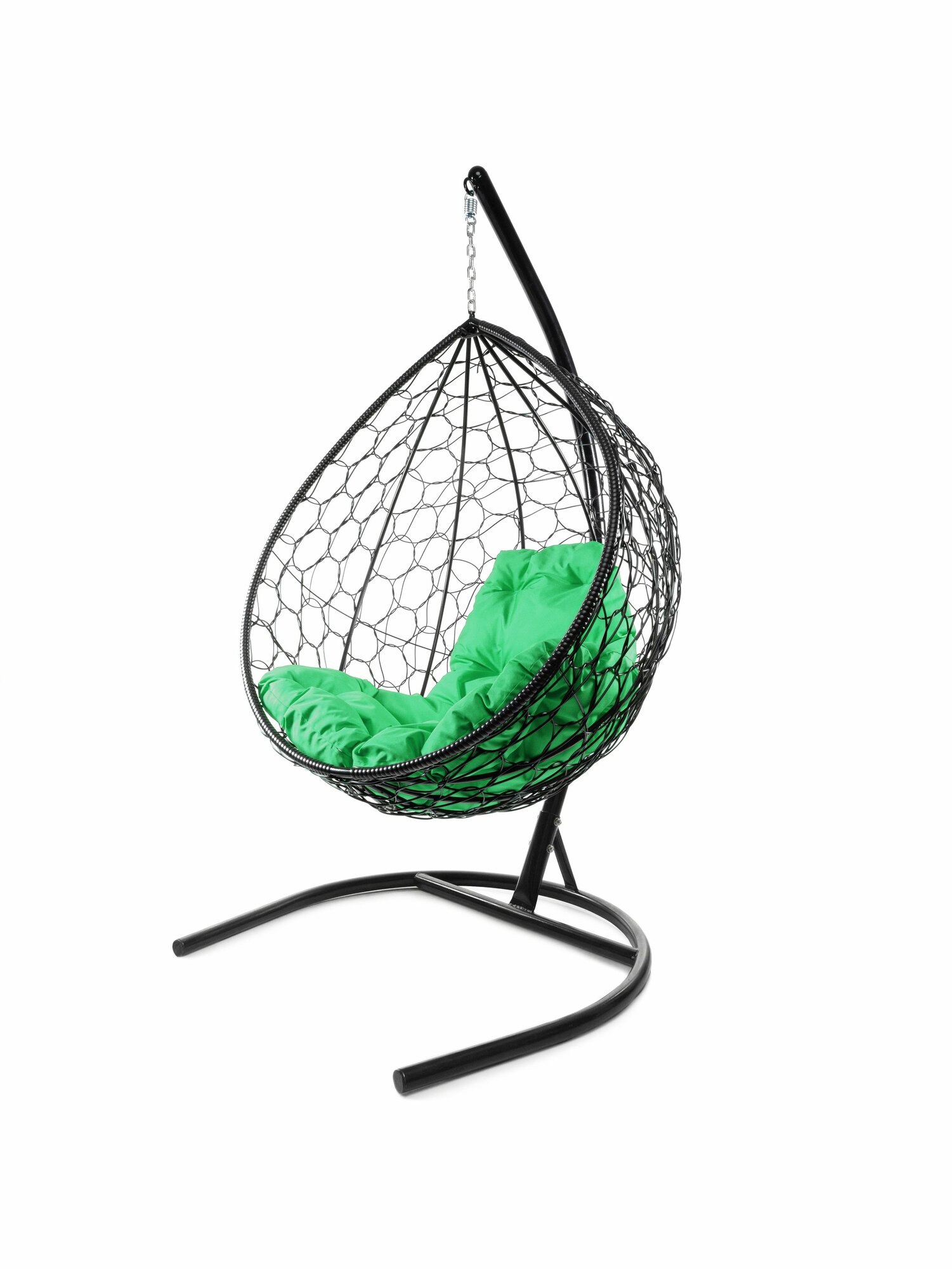 Подвесное кресло "Капля" чёрное с зелёной подушкой