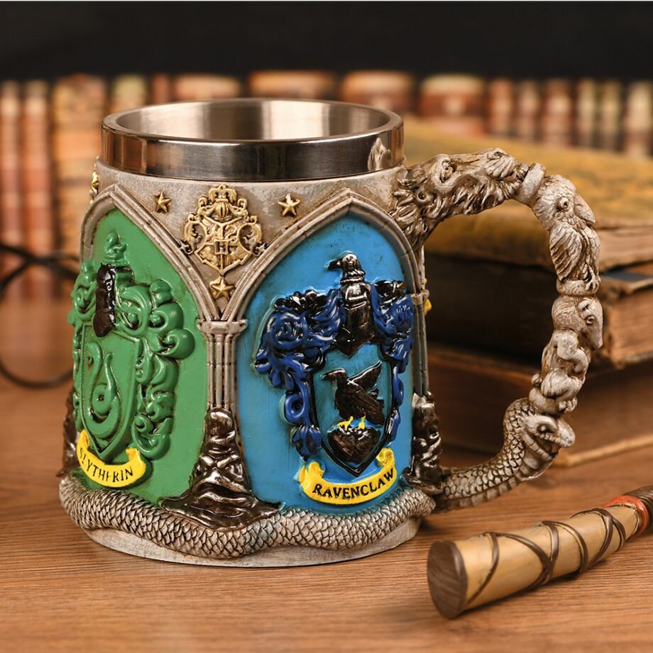 Кружка 4 герба факультетов Хогвартса 450 мл из нержавеющей стали и смолы.